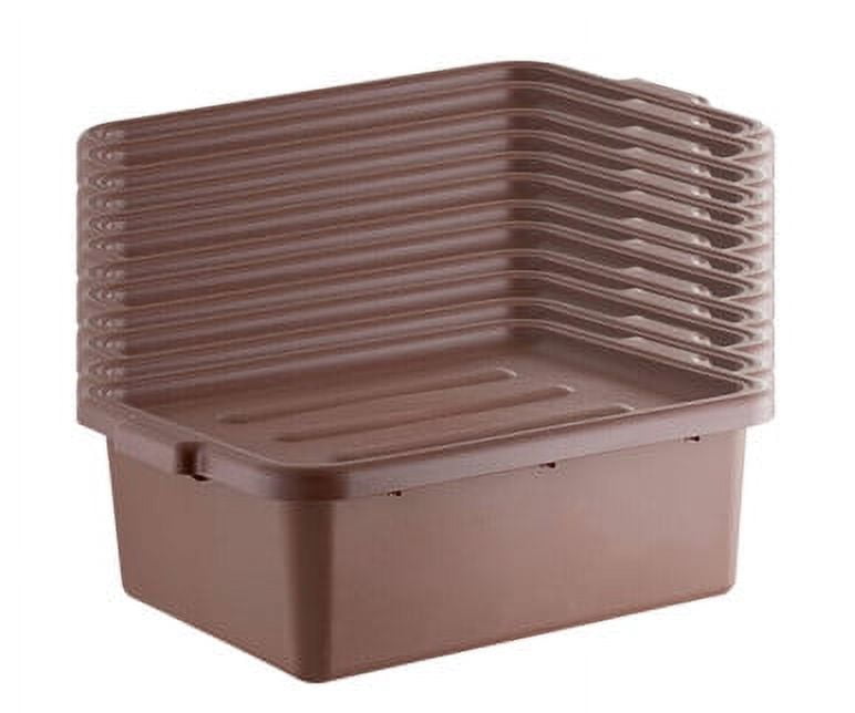 HOSPO 20" x 15" x 7" Brown Polypropylene Bus Tub with Cover - 12-Pack ...