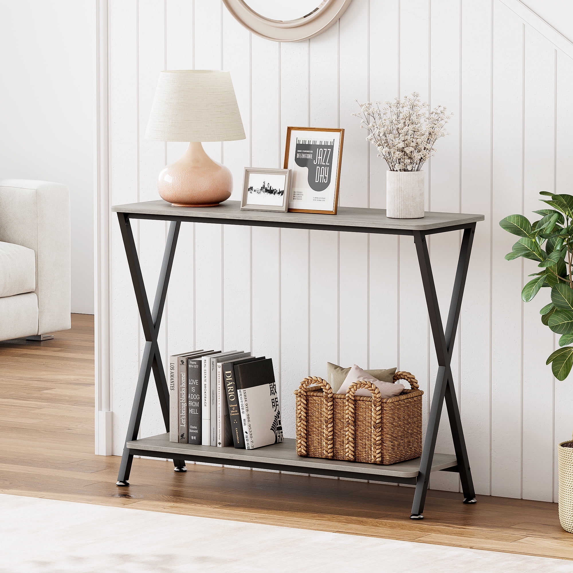 HOSSLLY 2 Tier Entryway Console Table, X Design, Slim & Narrow, with ...