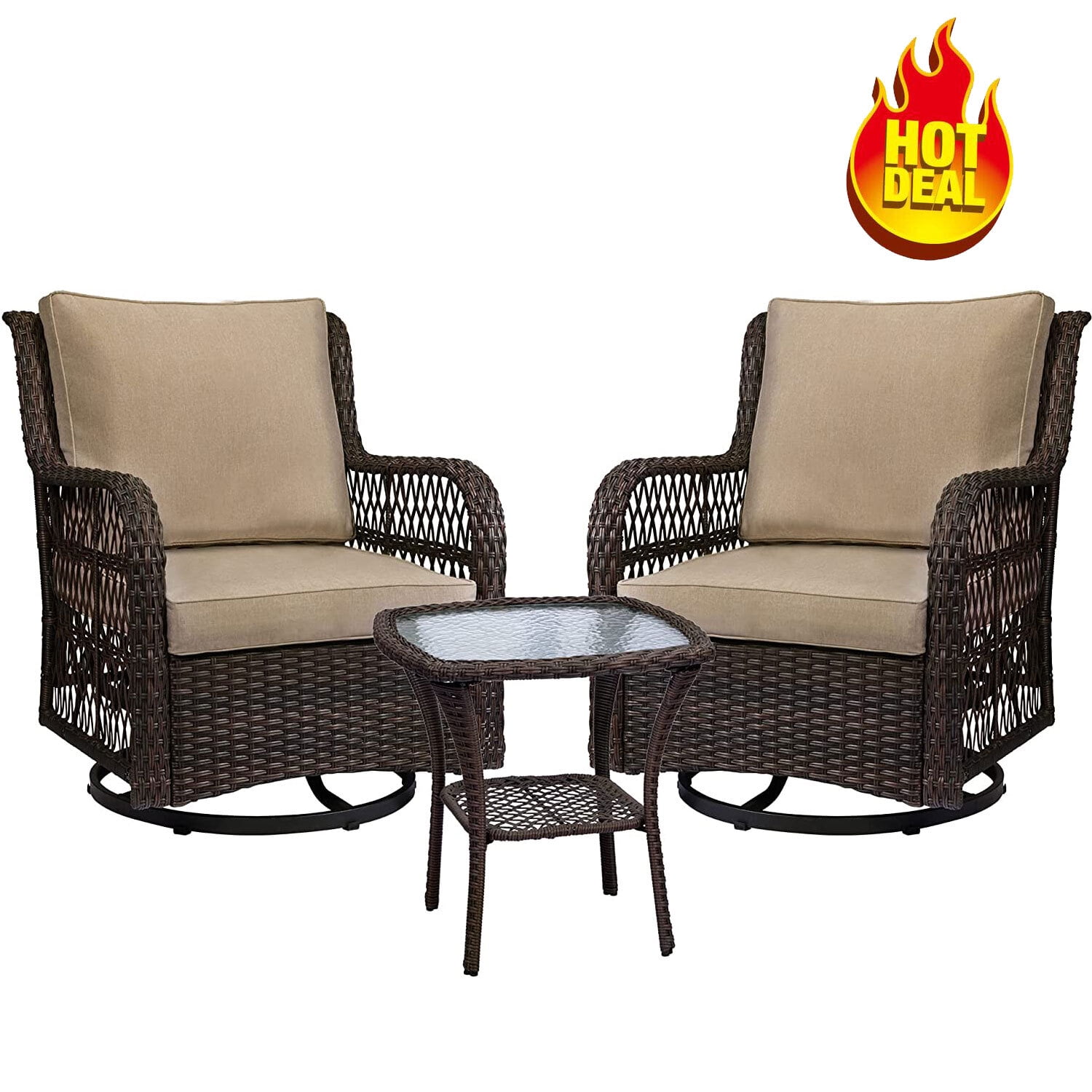 HOSSLLY 3 Pieces Outdoor Patio Furniture PE Rattan Wicker Table and ...