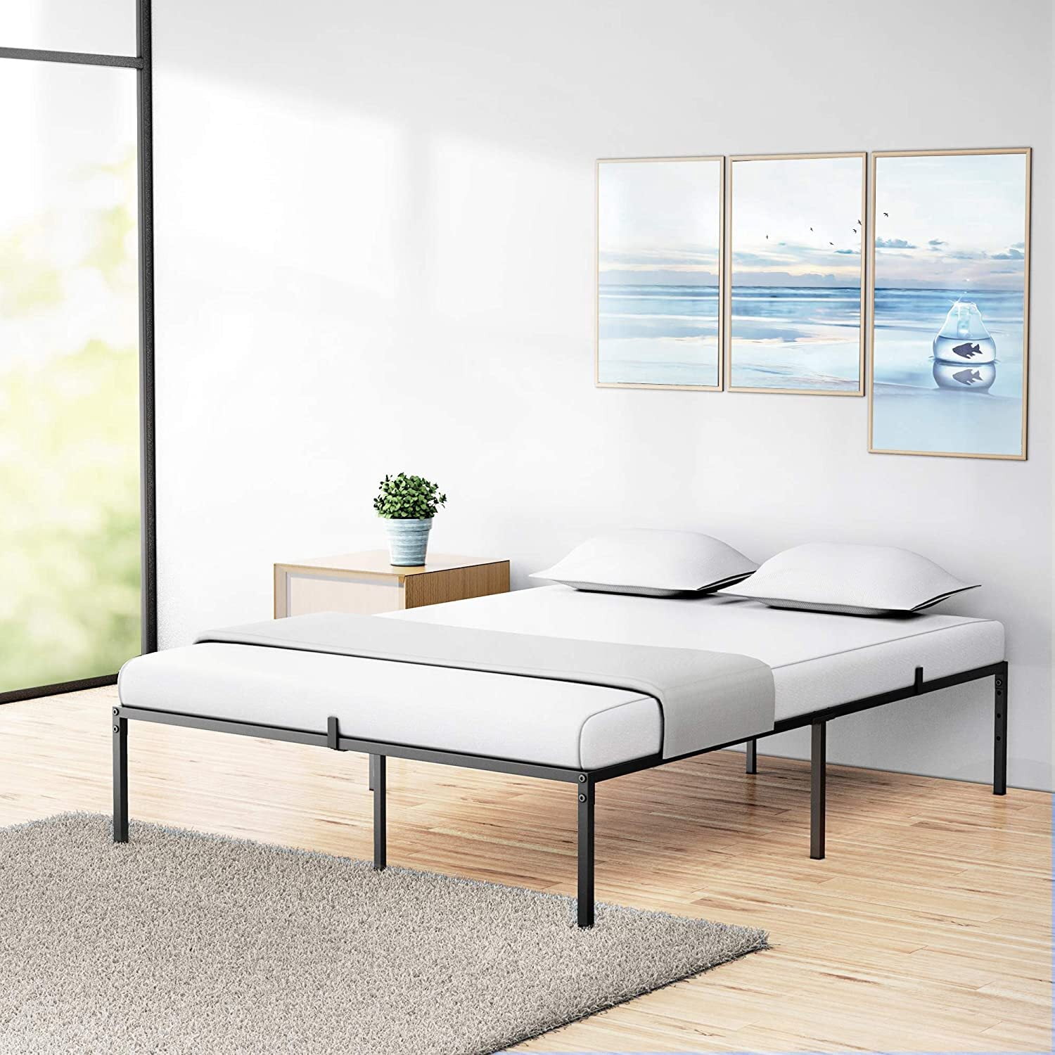 HOSSLLY Heavy Duty Full Size Metal Platform Bed Frame with 14'' Large ...