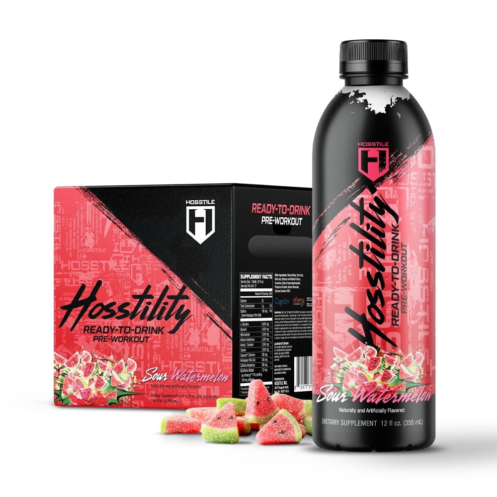 HOSSTILE Hosstility RTD Pre-Workout Energy Drink with Caffeine, 12 fl ...
