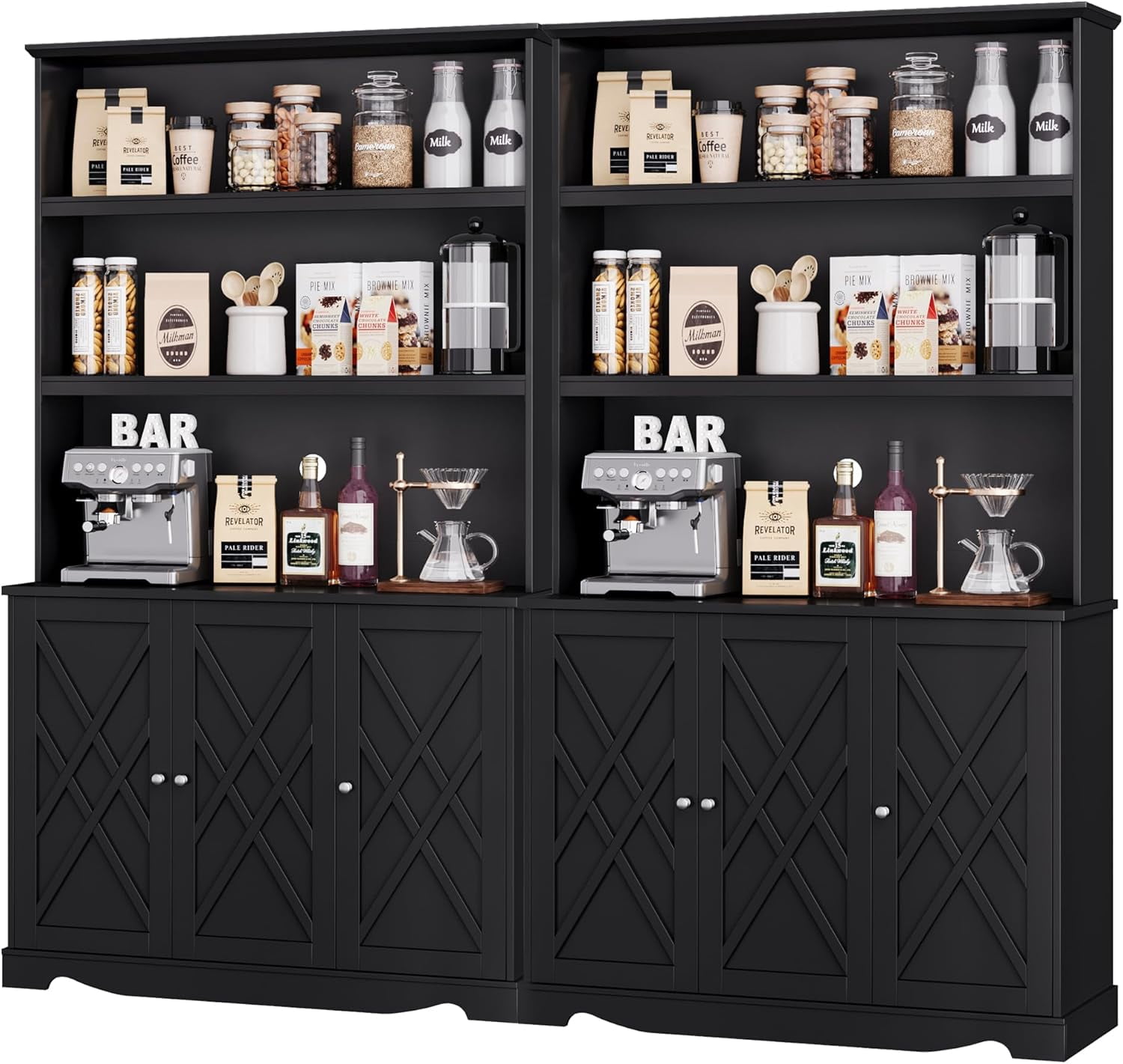HOSTACK 2 Pcs Kitchen Pantry Storage Cabinet with Hutch, 72” Tall Food ...