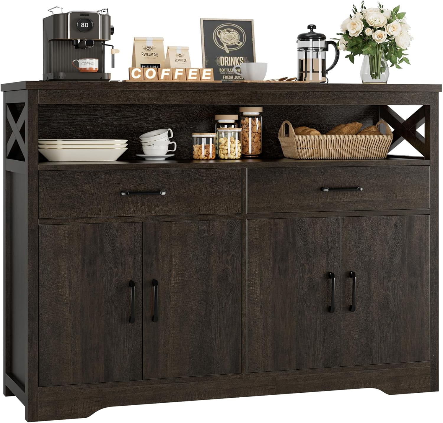 HOSTACK 47" Modern Farmhouse Sideboard Buffet Cabinet, Wood Buffet ...