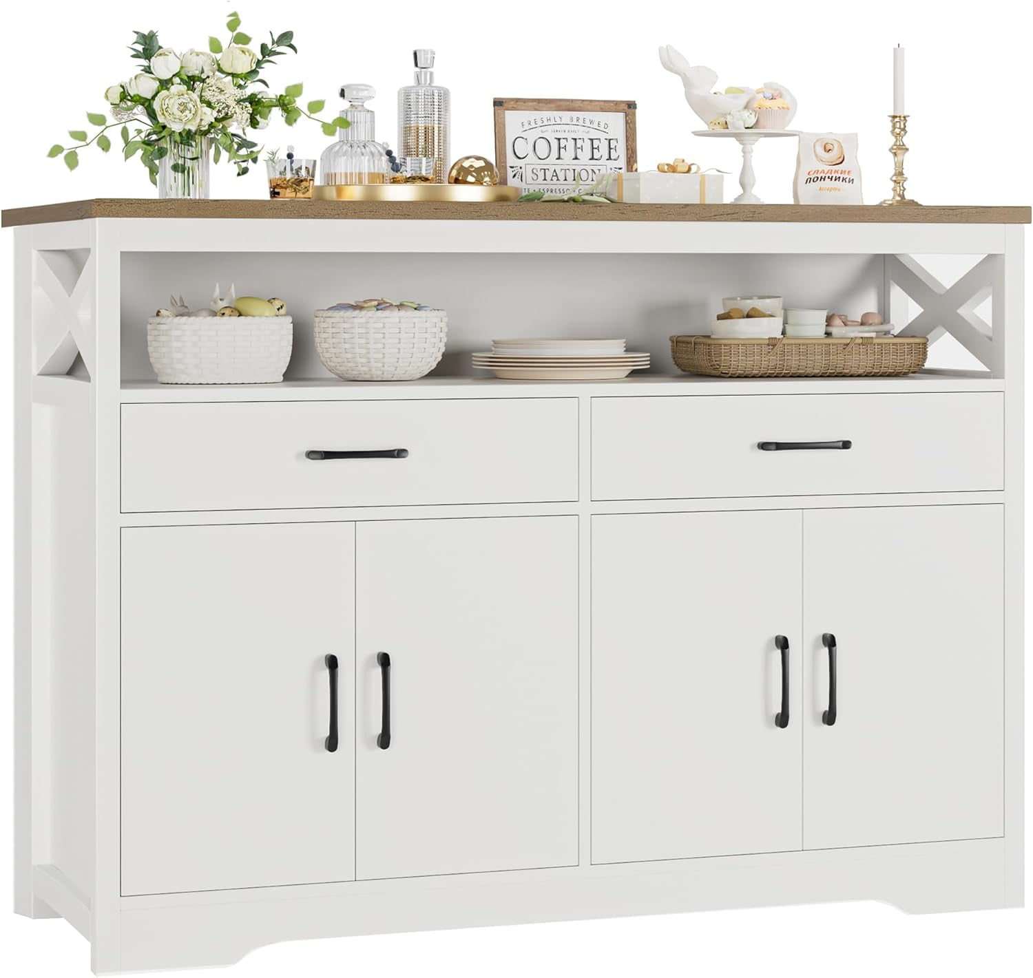 HOSTACK 47" Modern Farmhouse Sideboard Buffet Cabinet, Wood Buffet ...