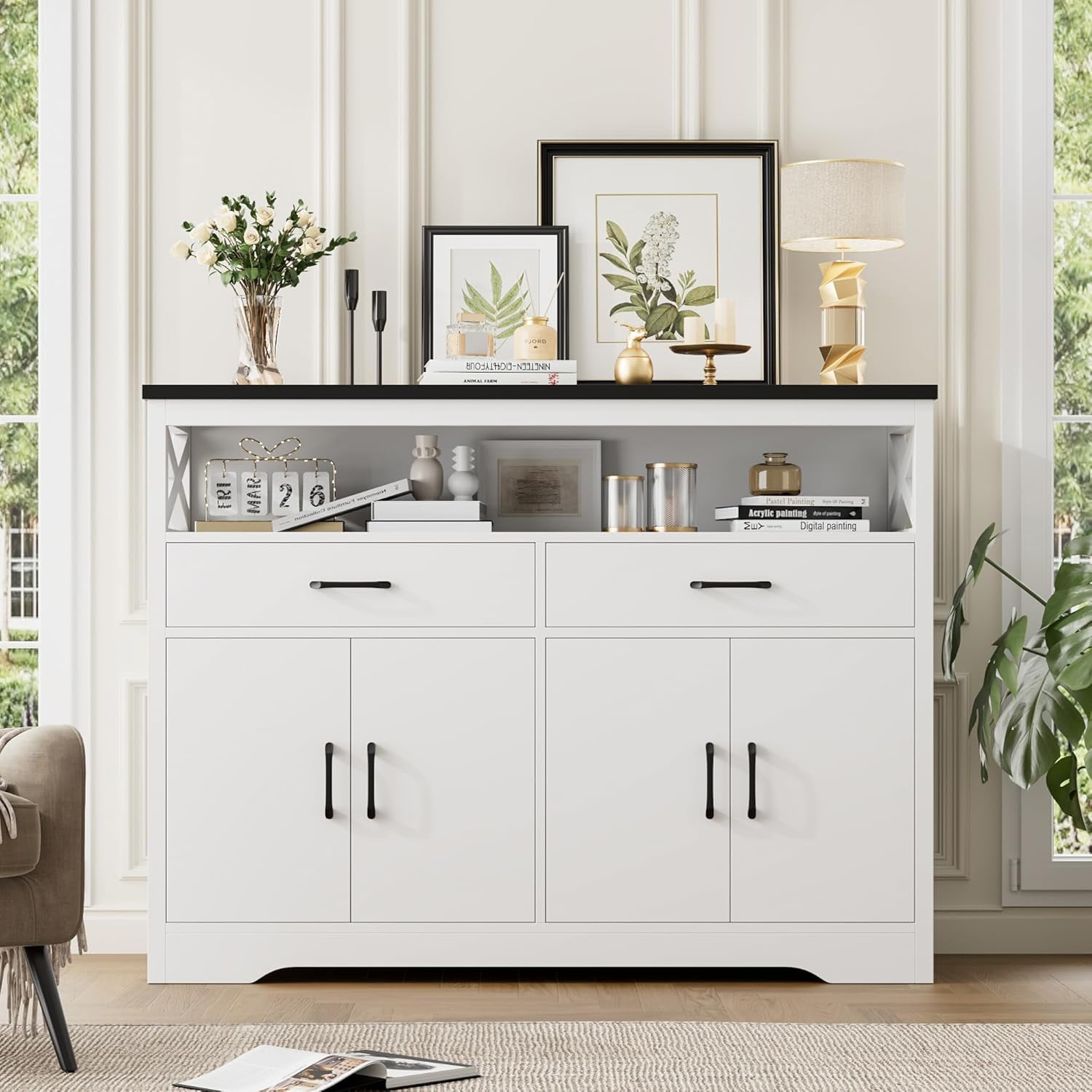 HOSTACK 47" Modern Farmhouse Sideboard Buffet Cabinet, Wood Buffet ...
