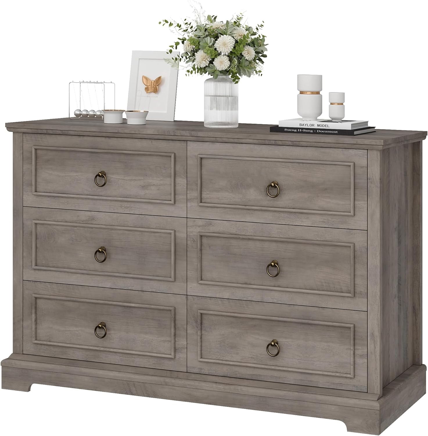 HOSTACK 6 Drawer Double Dresser, Modern Farmhouse Chest of Drawers ...