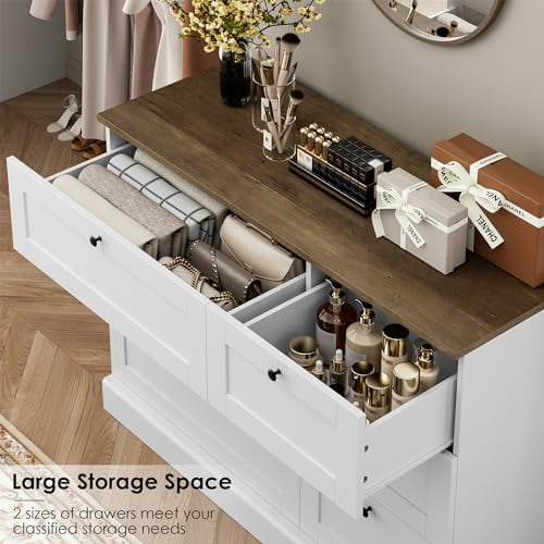 HOSTACK 6 Drawer Dresser, White Dresser for Bedroom, Wood Chest of ...