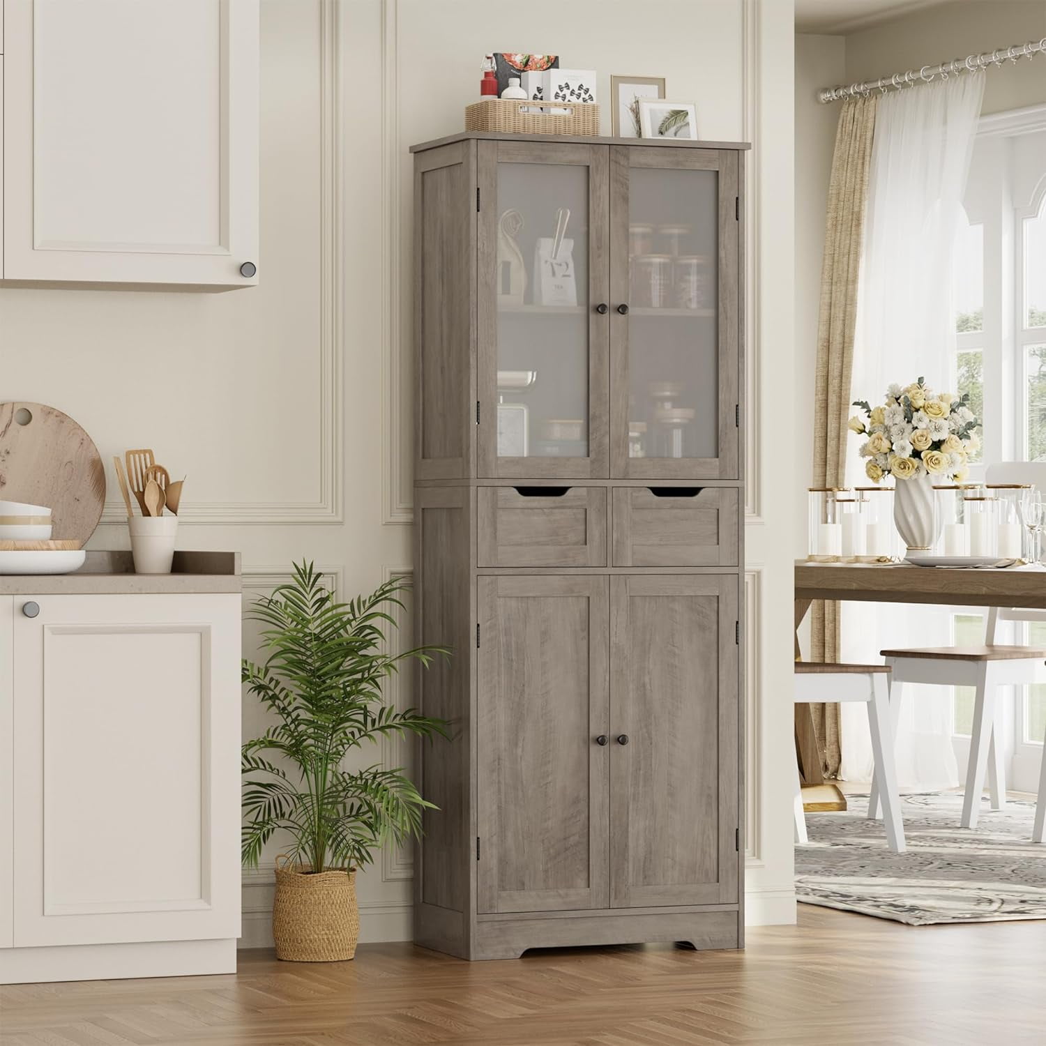 HOSTACK 64" Storage Cabinet, Tall Kitchen Pantry, Modern Bathroom ...
