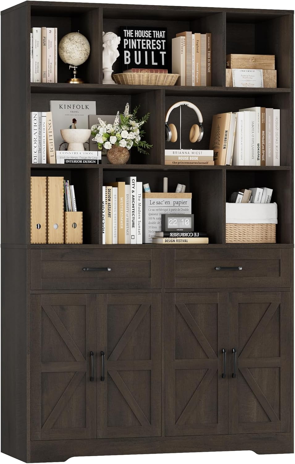 HOSTACK 71" Tall Bookcase with Drawer and Door, 47" Wide Book Shelf and ...