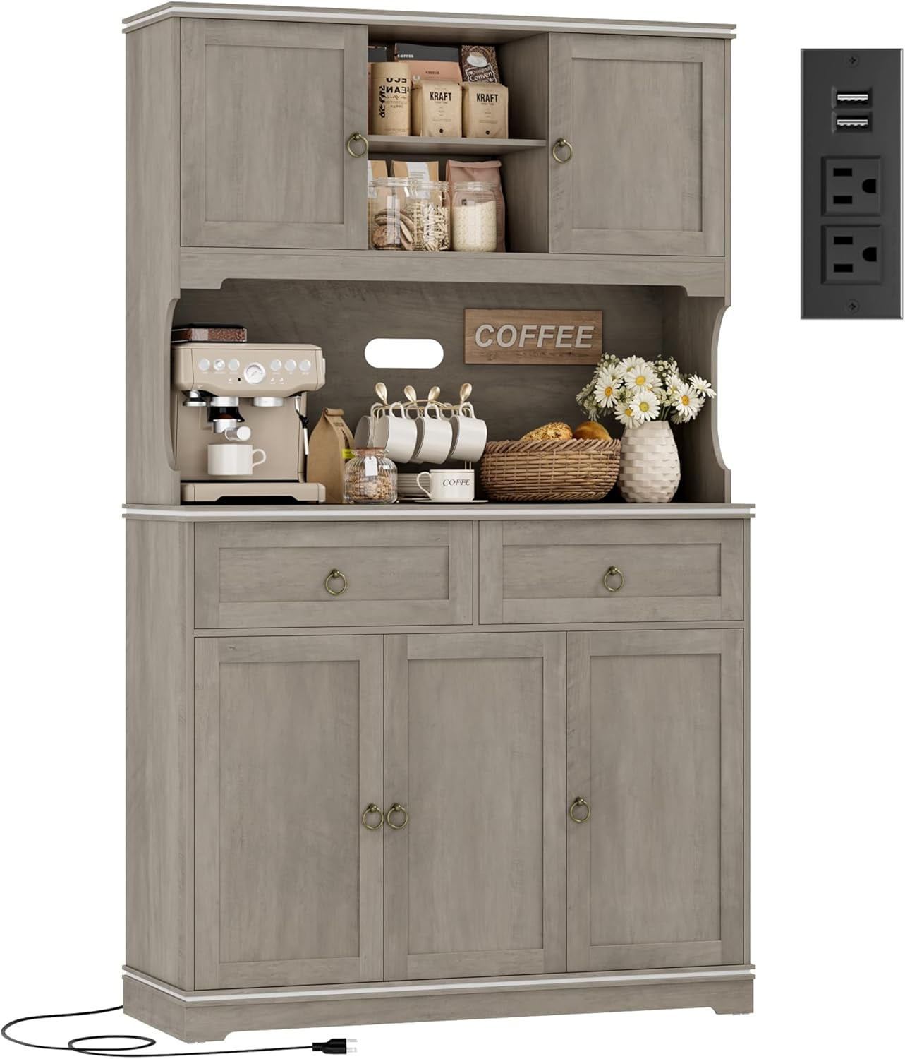 HOSTACK 71" Tall Pantry Cabinet with Power Outlets, Kitchen Pantry ...