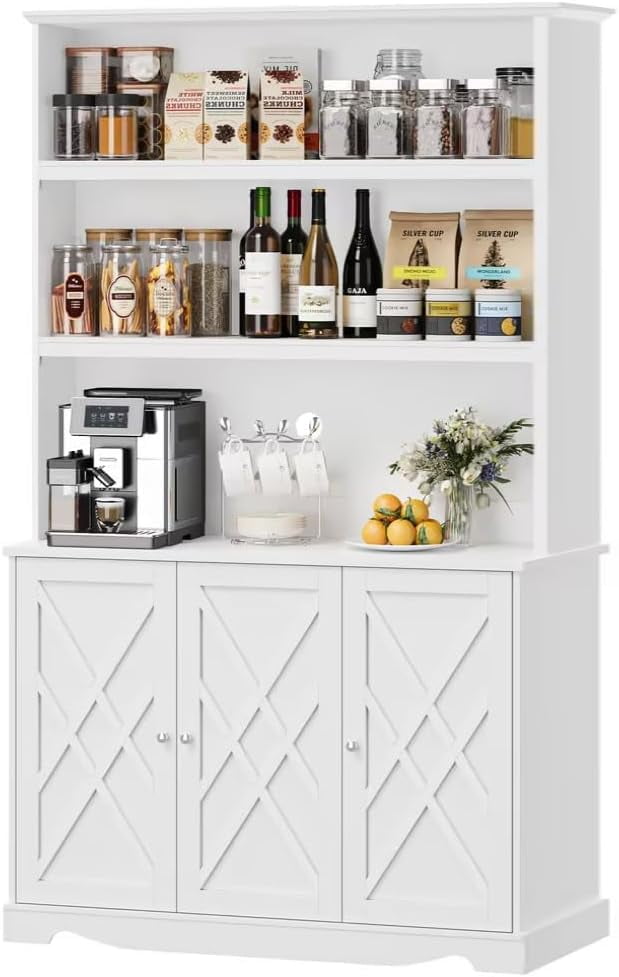 HOSTACK 72" Kitchen Pantry Storage Cabinet with Hutch, Tall Food Pantry ...