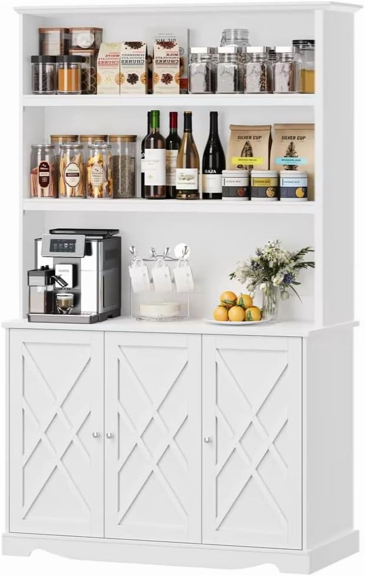 HOSTACK 72" Kitchen Pantry Storage Cabinet with Hutch, Tall Food Pantry ...