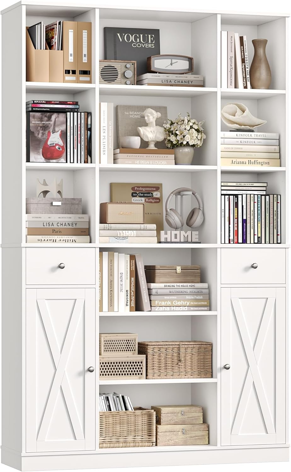 HOSTACK 74" Tall Book Shelf and Bookcase, 45" Wide Bookcase with Doors ...