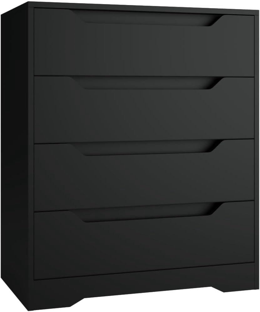 HOSTACK Black Dresser, 4 Drawers Dresser, Modern Chest of Drawers with ...