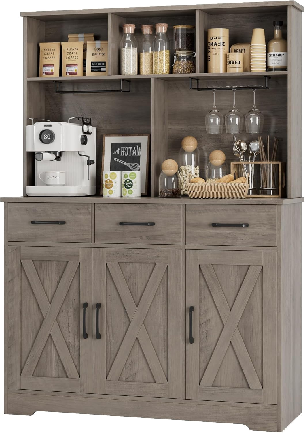 HOSTACK Buffet Cabinet with Hutch, Modern Farmhouse Kitchen Buffet ...