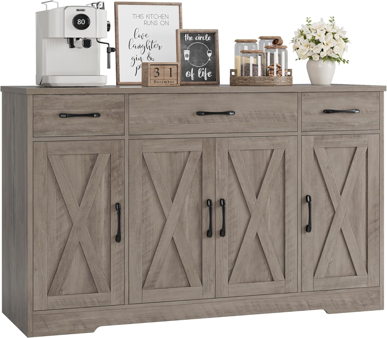 HOSTACK Buffet Sideboard Cabinet with Drawers, 55" Large Buffet Storage ...