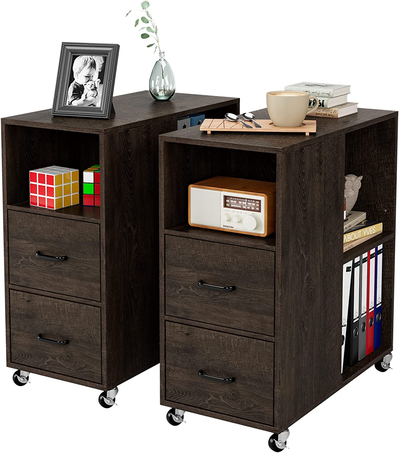 HOSTACK End Side Table, Narrow Nightstand with Storage Drawers and ...