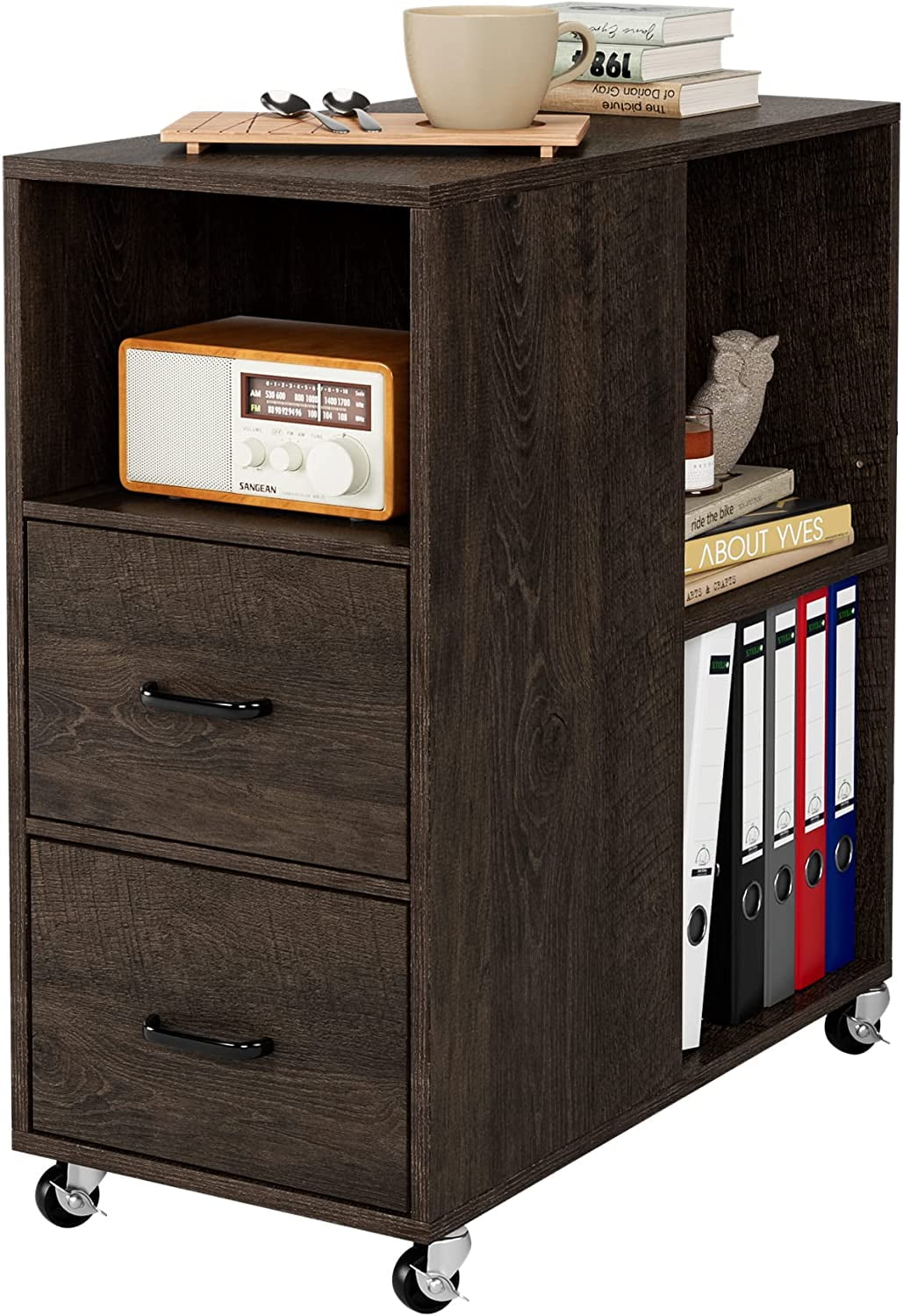 HOSTACK End Side Table, Narrow Nightstand with Storage Drawers and ...