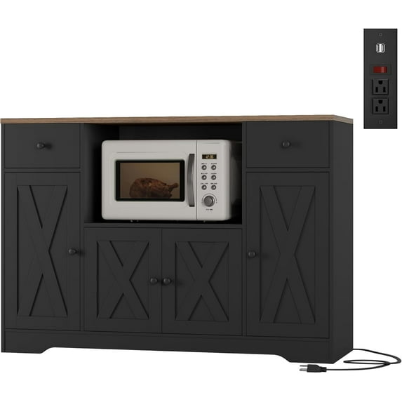 HOSTACK Microwave Cabinet with Charging Station, 47" W Kitchen Storage ...