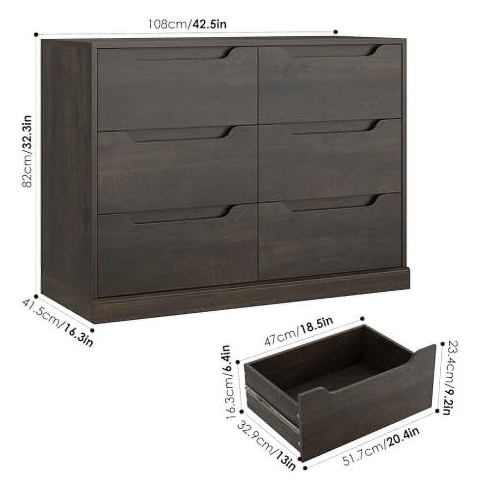 HOSTACK Modern 6 Drawer Dresser for Bedroom, Double Chest of Drawers ...