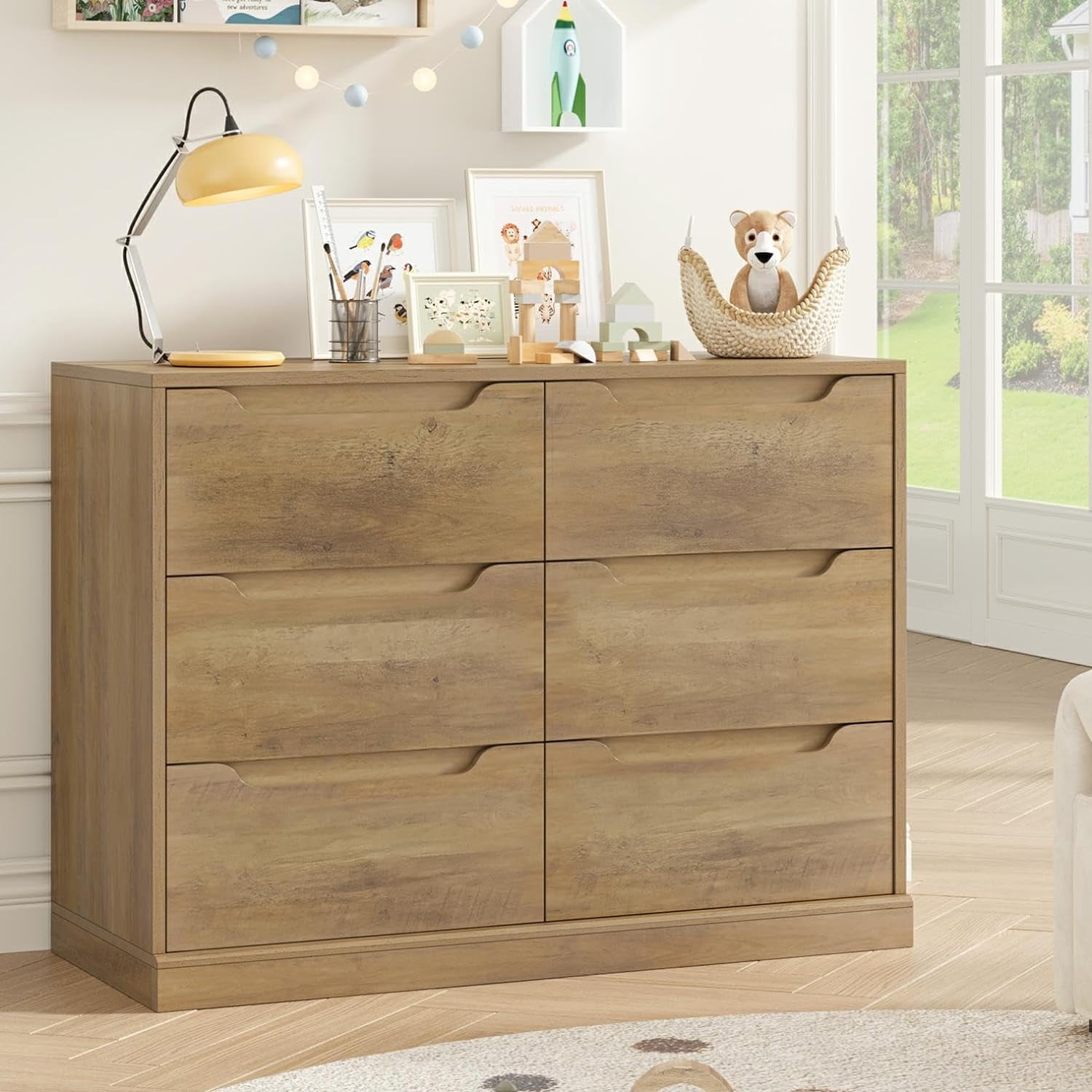 HOSTACK Modern 6 Drawer Dresser for Bedroom, Double Chest of Drawers ...