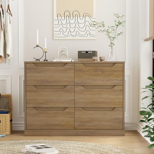 HOSTACK Modern 6 Drawer Dresser for Bedroom, Double Chest of Drawers ...