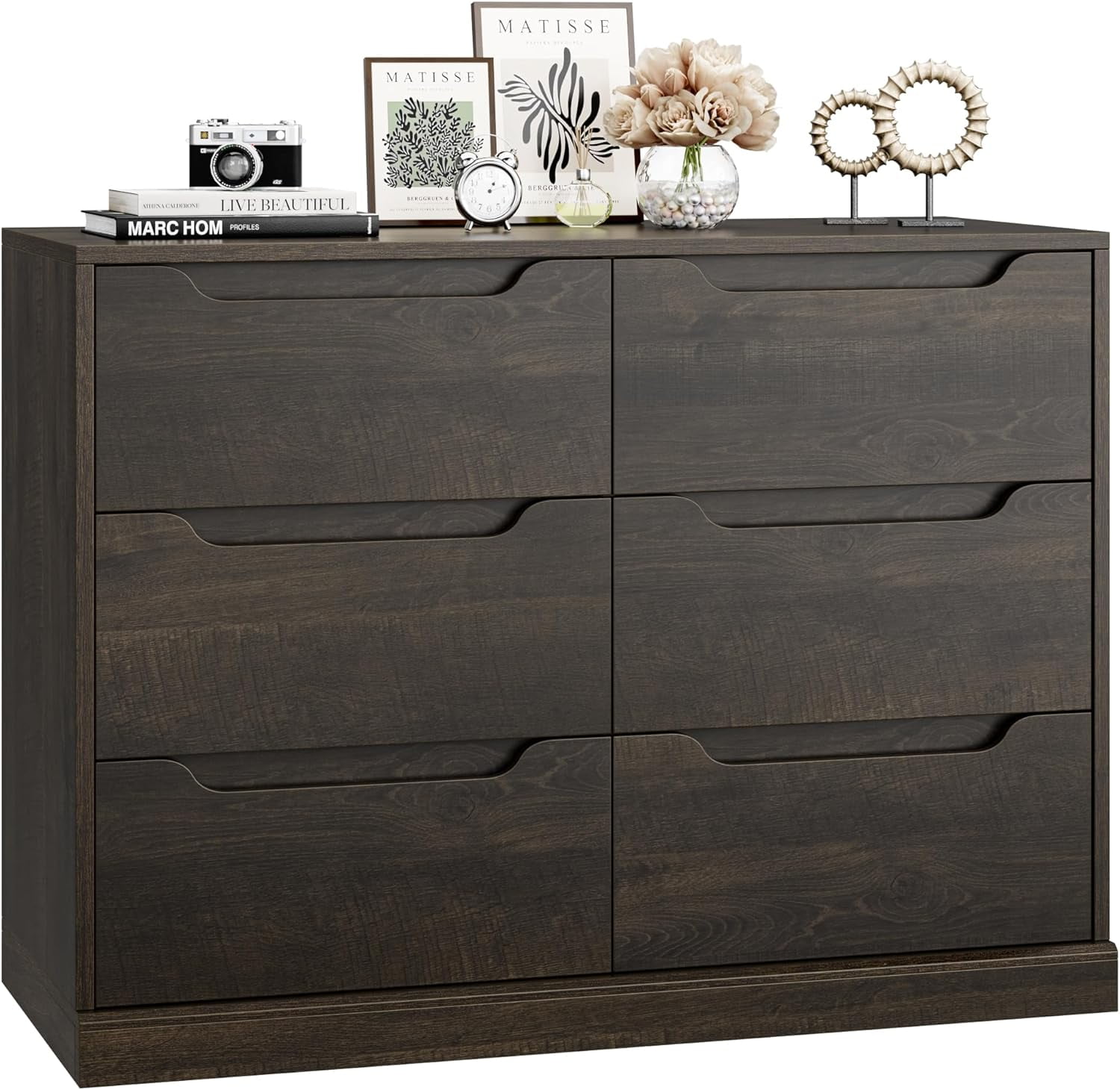 HOSTACK Modern 6 Drawer Dresser for Bedroom, Double Chest of Drawers ...