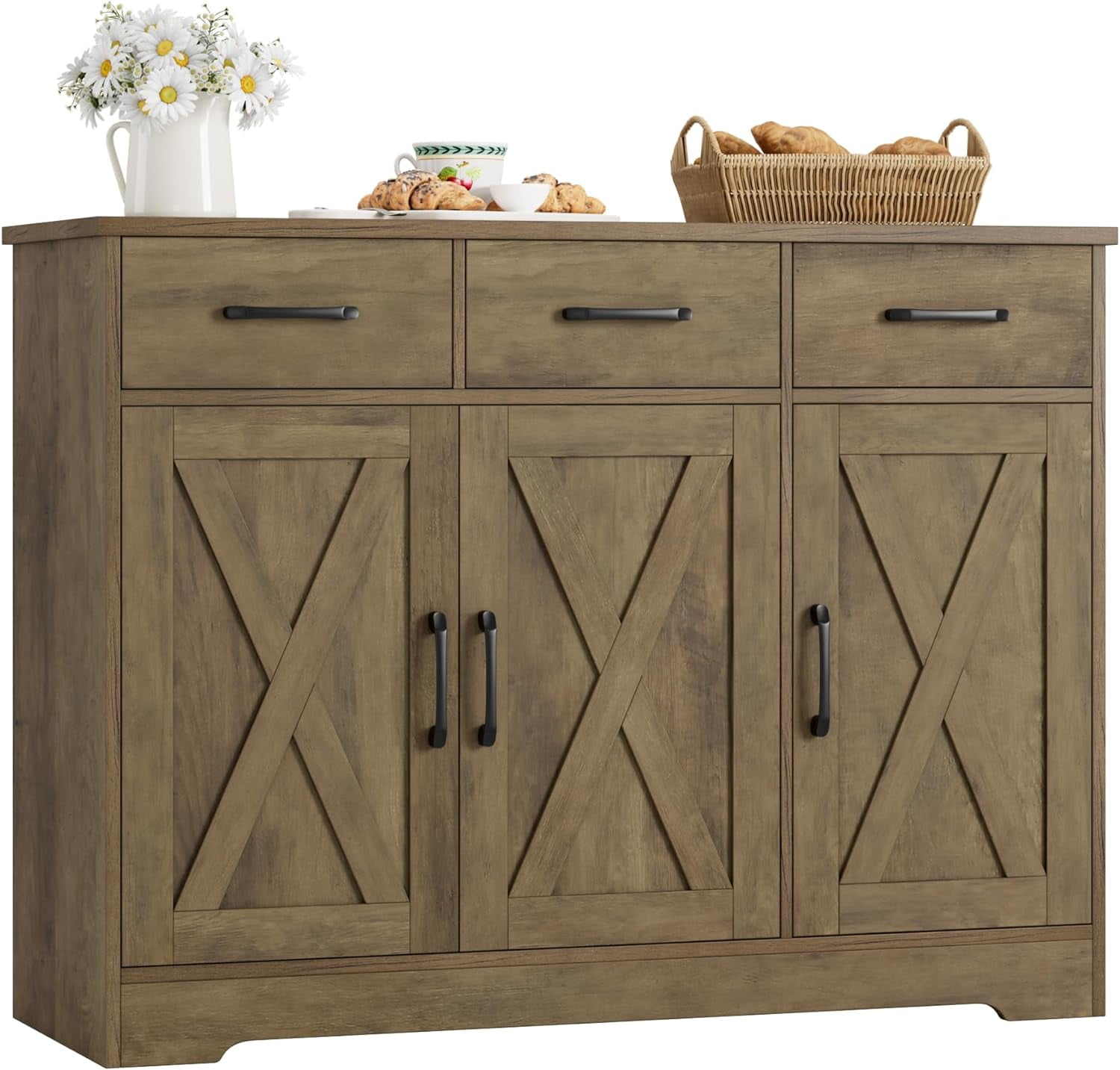 HOSTACK Modern Farmhouse Buffet Sideboard Cabinet, Barn Doors Storage ...