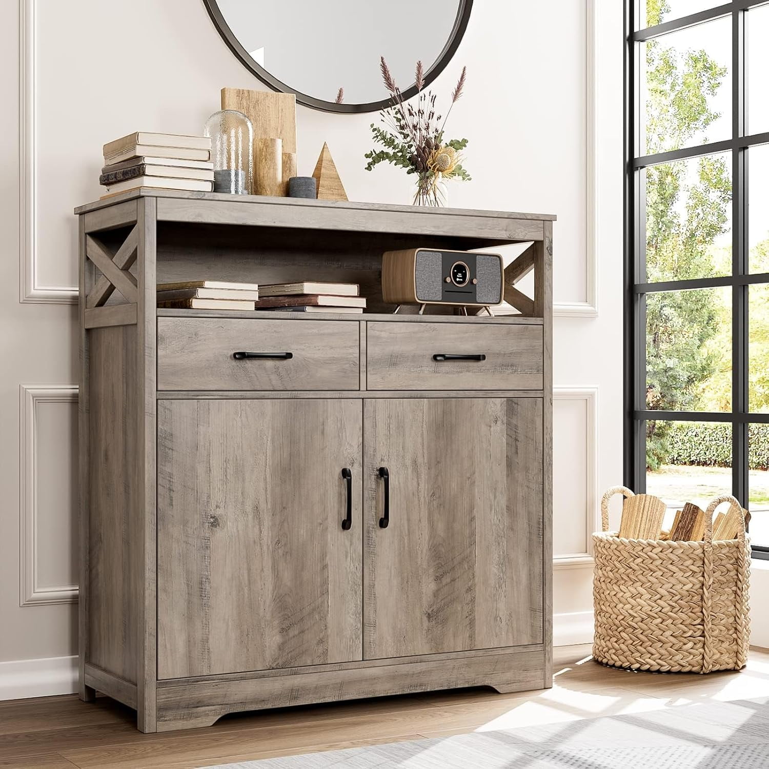 HOSTACK Modern Farmhouse Buffet Sideboard, Kitchen Storage Cabinet with ...