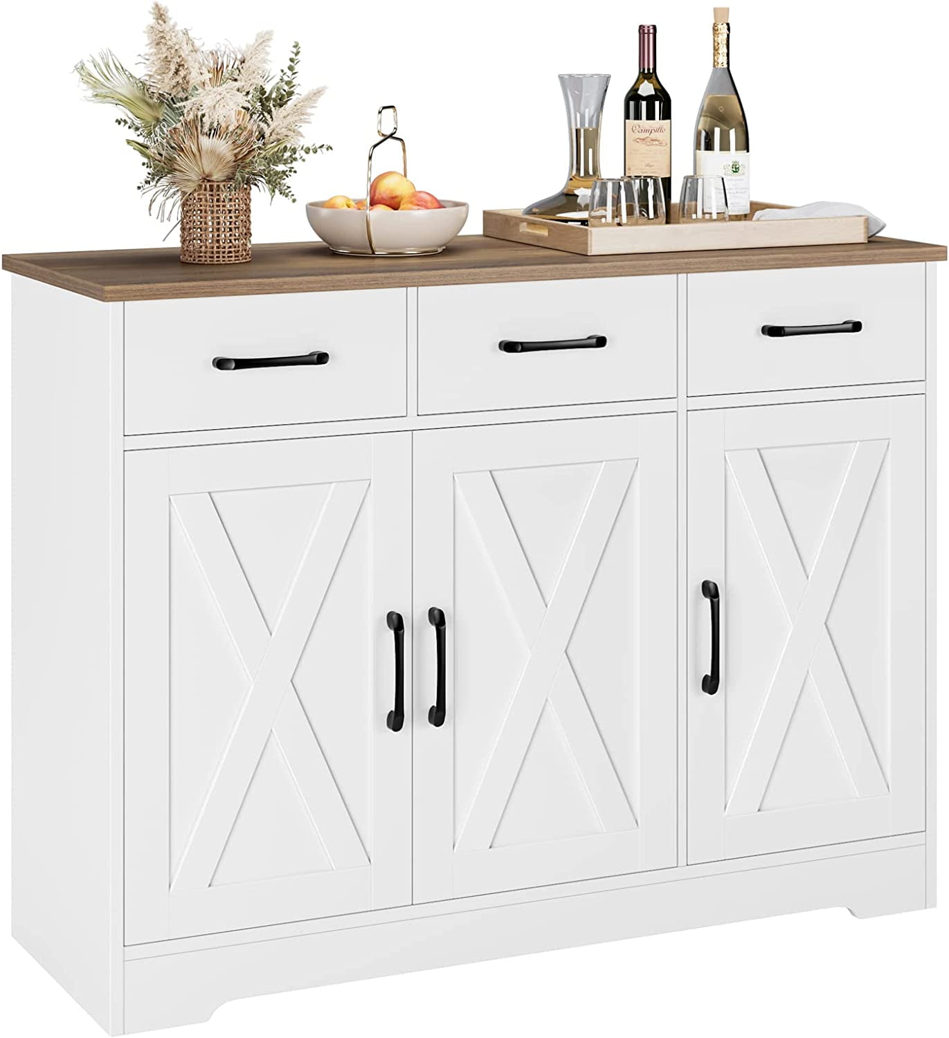 HOSTACK Modern Farmhouse Sideboard Buffet Cabinet, Barn Doors Buffet ...