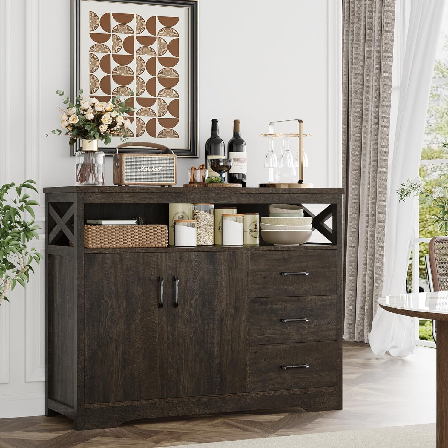 HOSTACK Modern Farmhouse Sideboard Buffet Cabinet, Kitchen Buffet ...