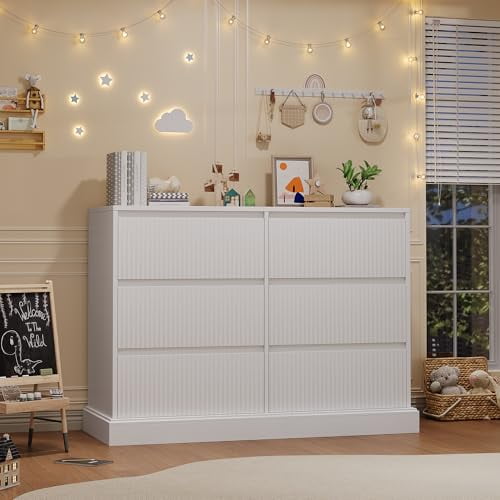 HOSTACK White Dresser, Modern 6 Drawer Double Dresser, Wide Dresser ...