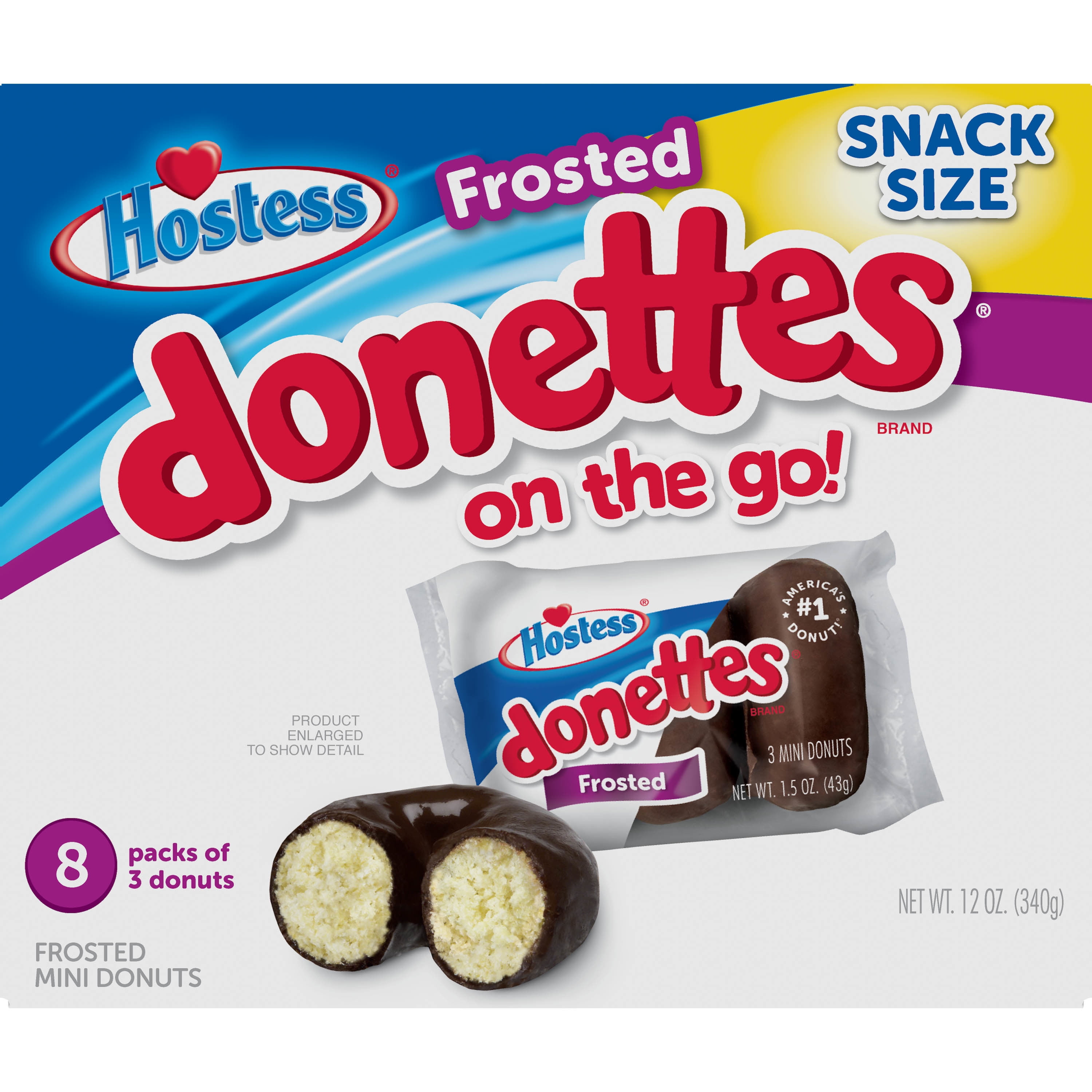 HOSTESS Mini Chocolate Frosted DONETTES Donuts, Snack Pack, 8 count, 12 ...