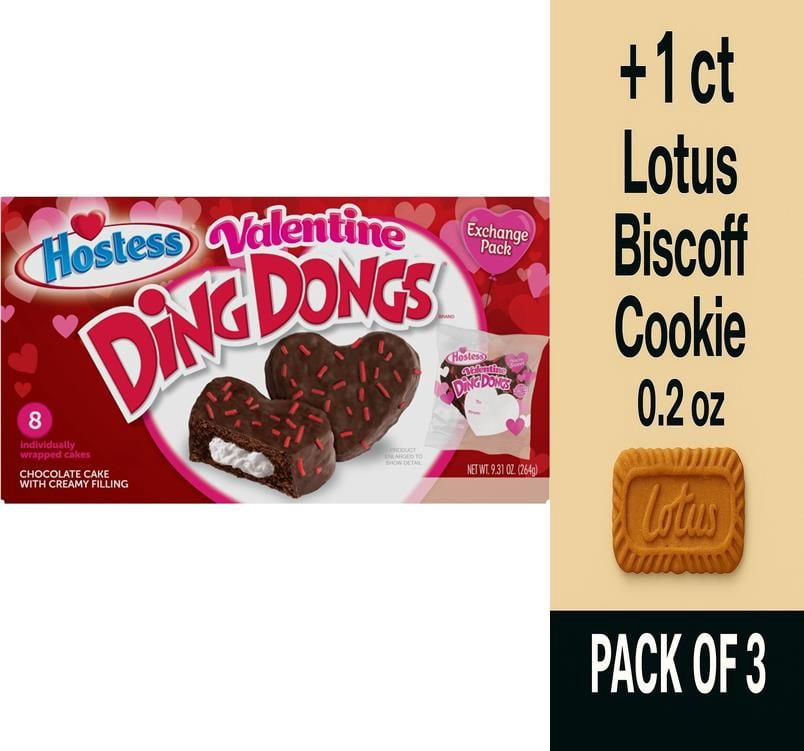 HOSTESS Heart Shaped DING DONGS 8 ct / 9.31 oz - Pack of 3 & Lotus ...