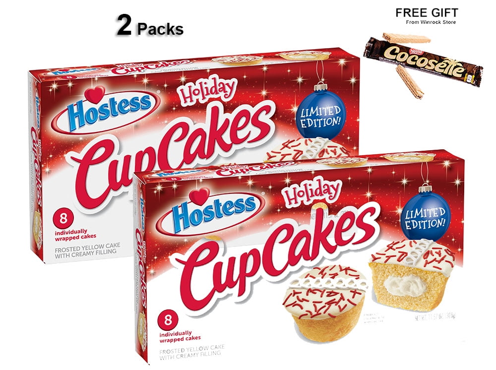 HOSTESS Holiday Cupcakes, Creamy Filling, 8 Count, 11.57 oz (2 Packs ...