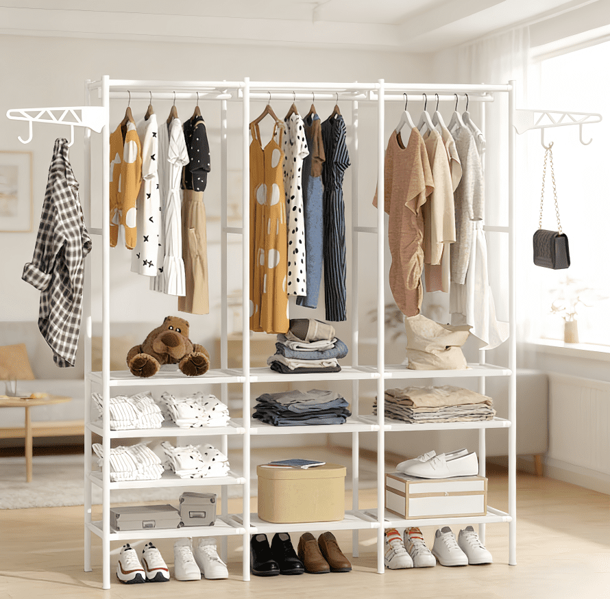 【HOSTK】3 Hanging Rods Clothes Rack, 63 Inch Extra Large Capacity ...