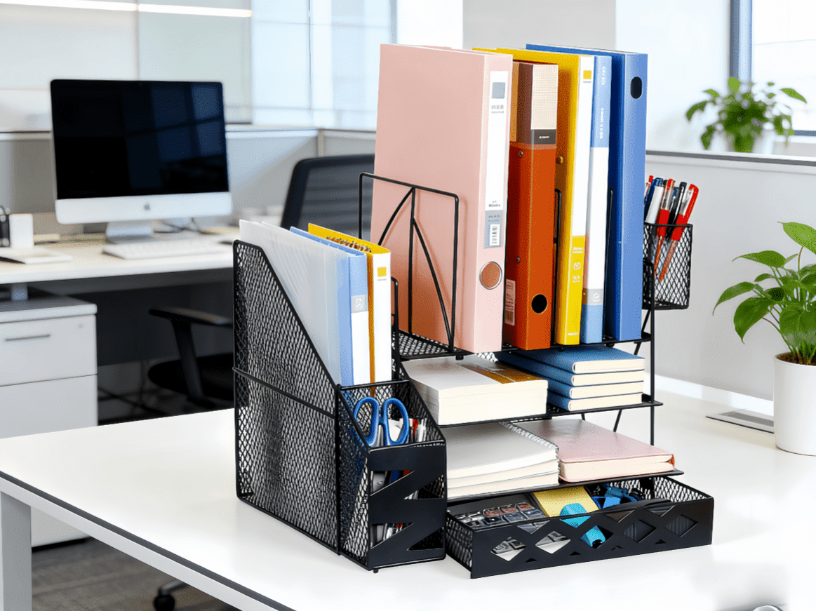 【HOSTK】Large Black Mesh Desk Organizer with Drawers & Vertical File ...