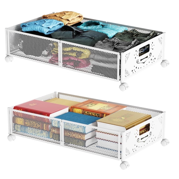 【HOSTK】White Foldable Under Bed Storage Drawers with Wheels - 2 Pack ...