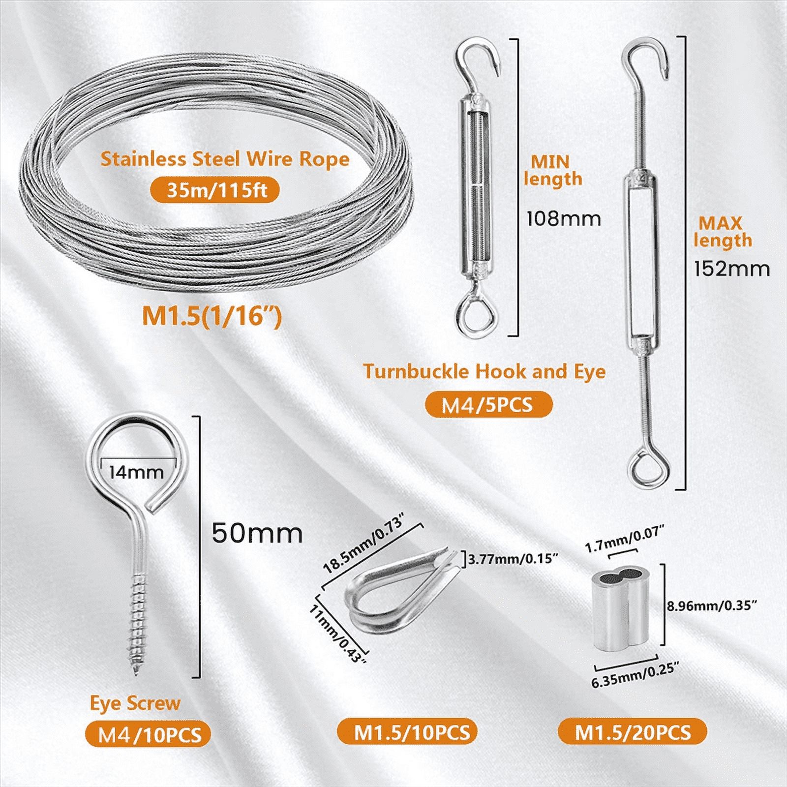 HOT! 1/16Inch Turnbuckle Wire Tensioner Kit Heavy Cable Railing 115Ft ...