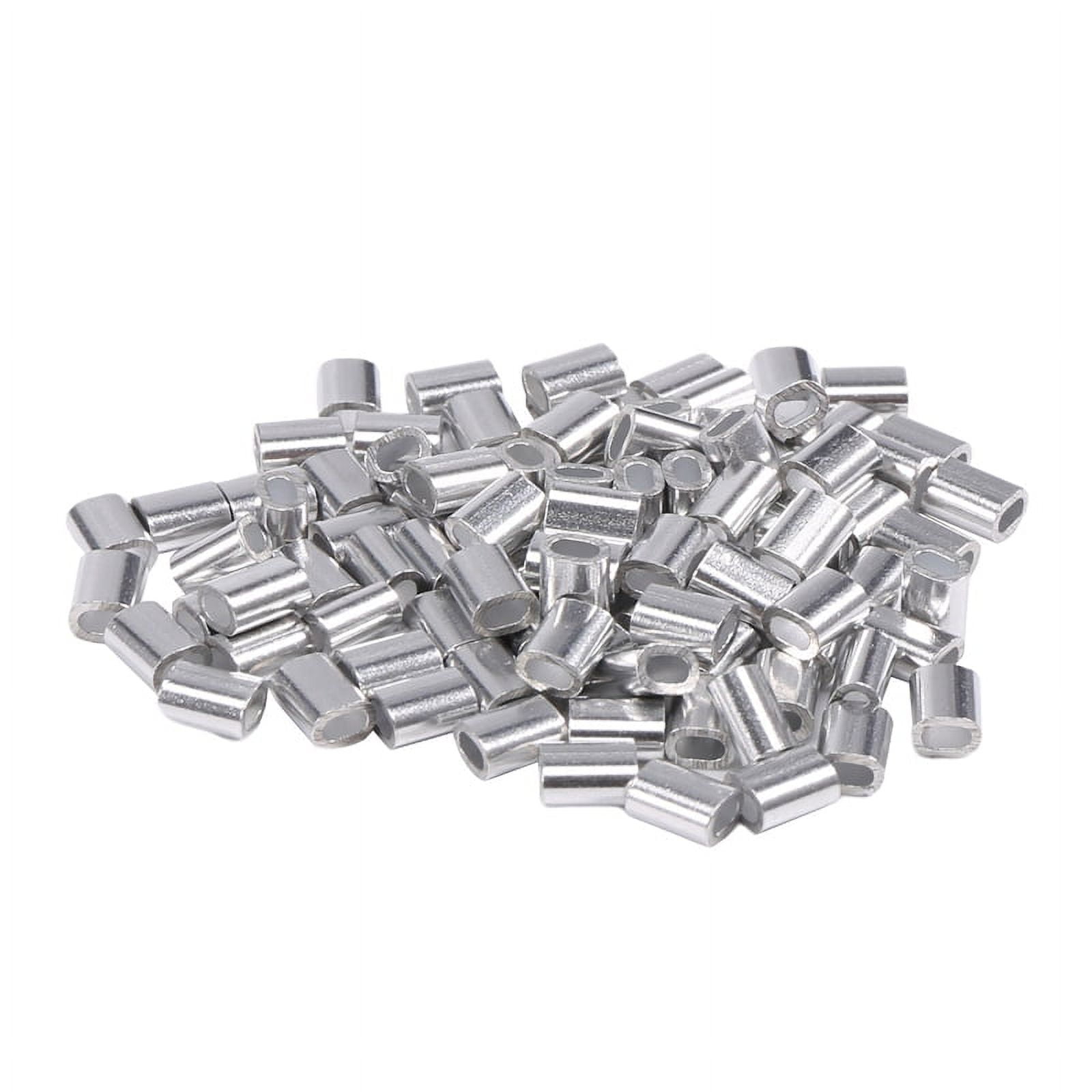 100 Pcs 1mm Steel Wire Rope Aluminum Ferrules Sleeves Silver Tone ...