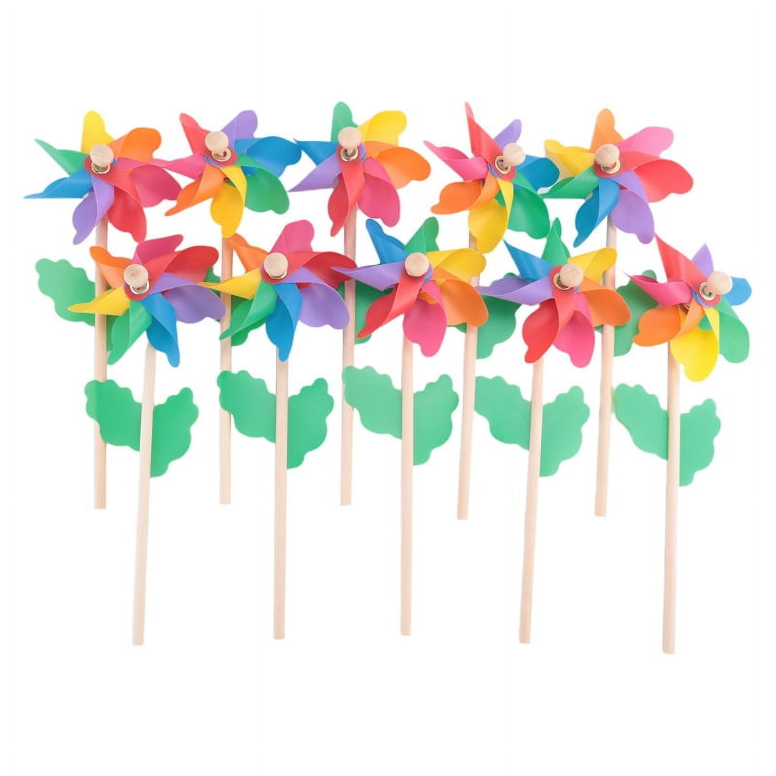 HOT! 10Pcs Wooden Stick Pinwheels,Windmill Pinwheels DIY Set for Kids ...