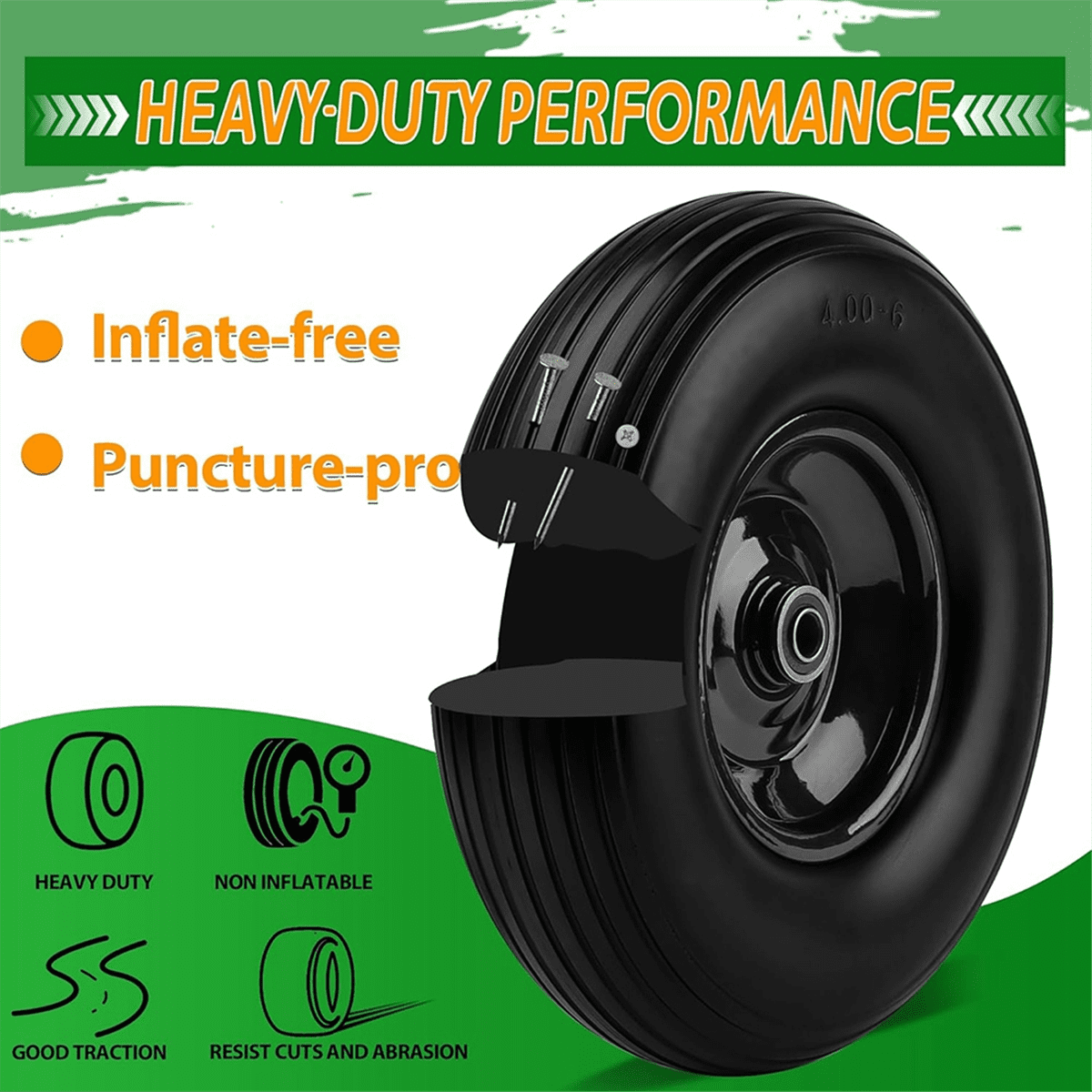 HOT! 13Inch Wheelbarrow Tires 4.00-6 Flat Free Tire And Wheel, for ...