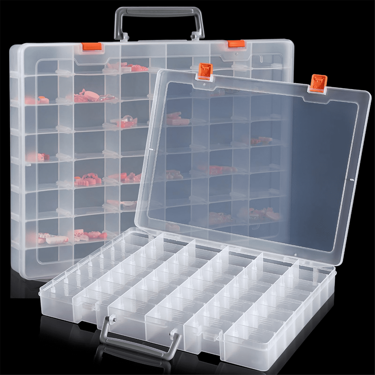 HOT! 2 Pack Large 48 Grids Clear Plastic Organizer Boxes with ...