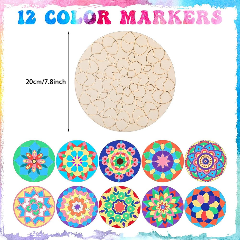 HOT! 22 Pcs Wooden Mandala Painting Set 10 Unfinished Wood Cutouts with ...