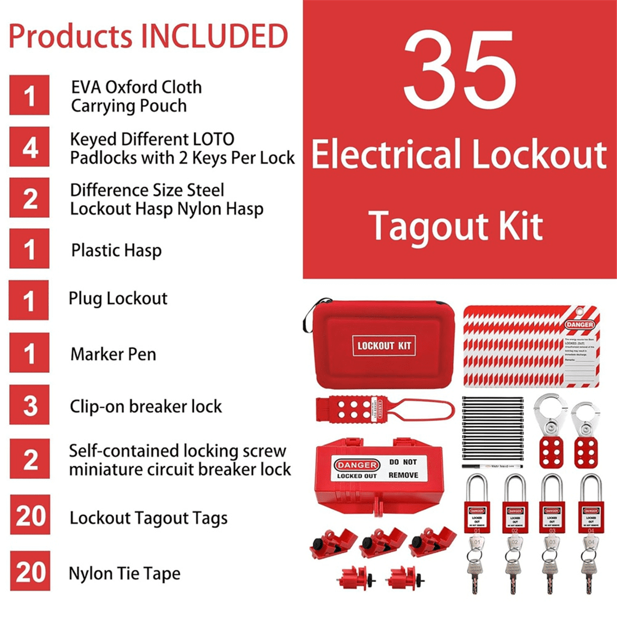 HOT! 35Pc LotoKit,Portable Lockout Tagout Electrical Kit for Industrial ...