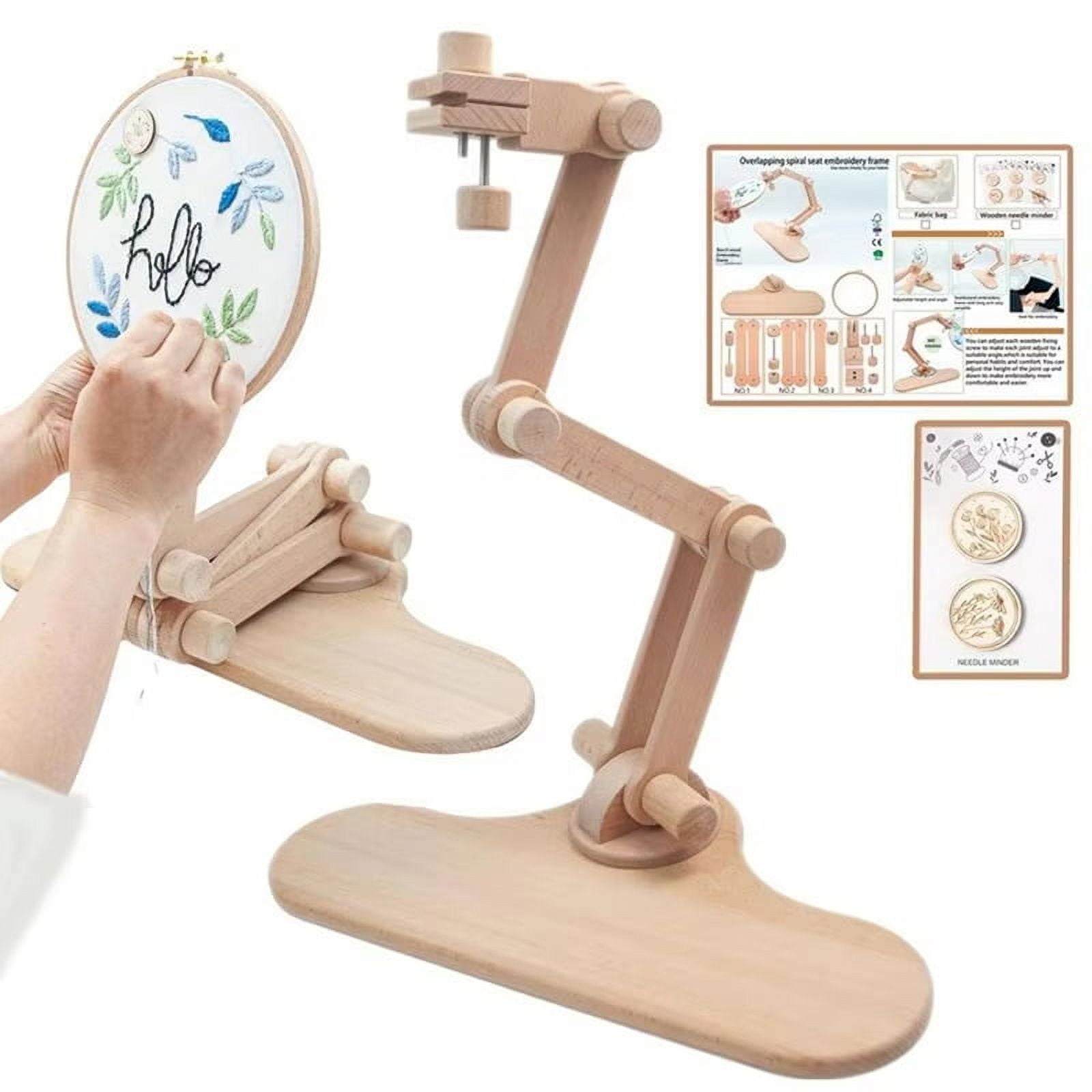 HOT 360 Rotation Adjustable Embroidery Hoop Holder Wooden Desktop Stand ...