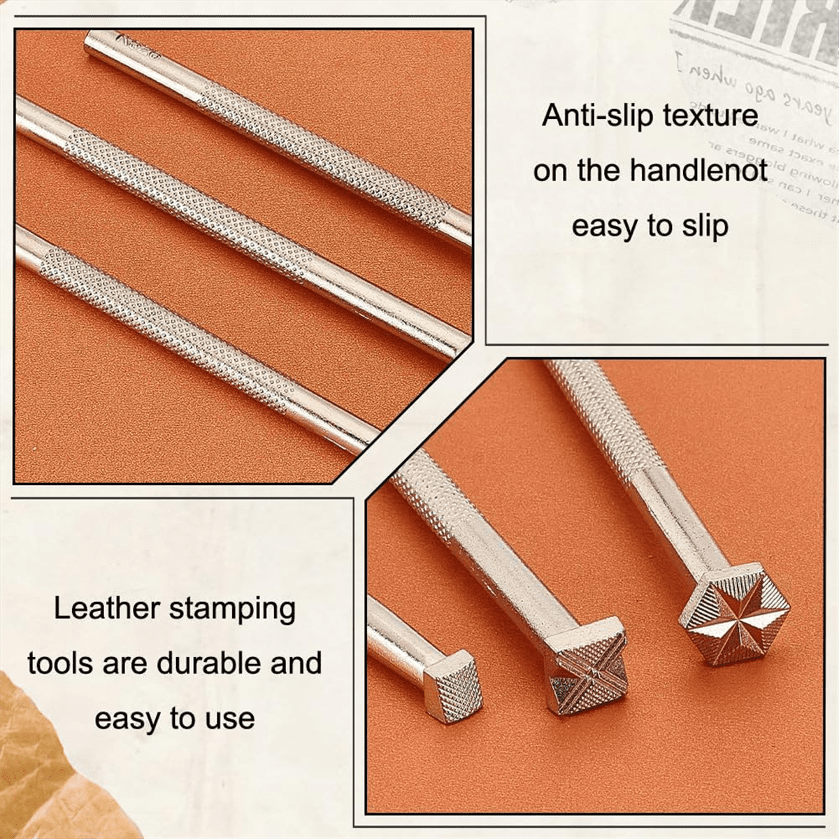 HOT! 3Pcs Leather Stamping Tools, 3 Styles Leathercraft Carving Tool Stamp Punch Set for Working ...