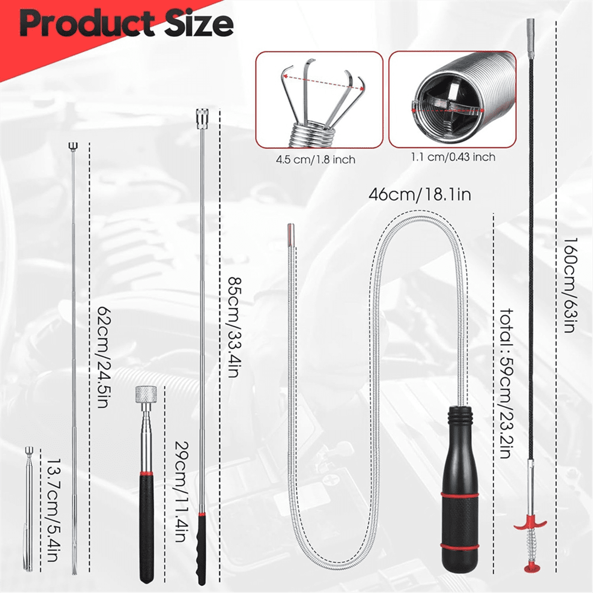 HOT! 4 Pack Telescoping Magnet Pick-Up Tool Set, Extendable Magnetic ...