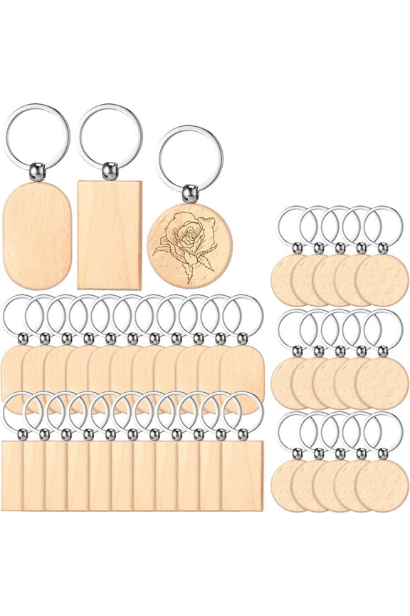Unfinished Wooden Keychain Blanks for DIY Crafts and Personalization