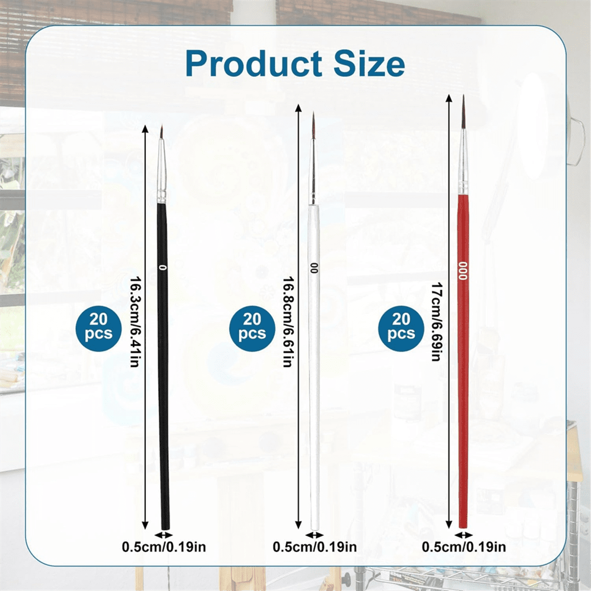 HOT! 60pcs Detail Paint Brushes, 3 Sizes Miniature Fine Paintbrush 0 00 000 Tiny Liner Oil ...